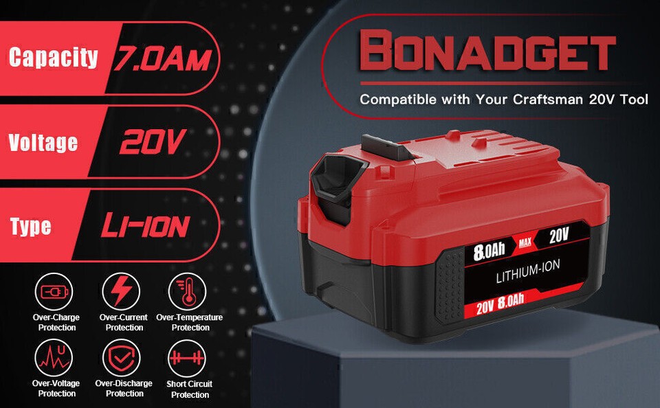 PACK For Craftsman V20 20 Volt 8.0Ah MAX Li-ion Battery CMCB204 CMCB202 ...