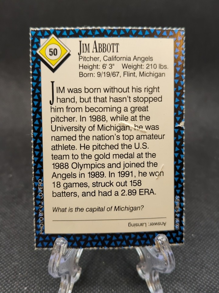Jim Abbott 1992 Sports Illustrated For Kids Baseball Card #50 | eBay