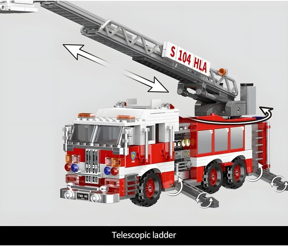 City Ladder Fire Truck Building Blocks Set (711 Pcs) Toy Station ...