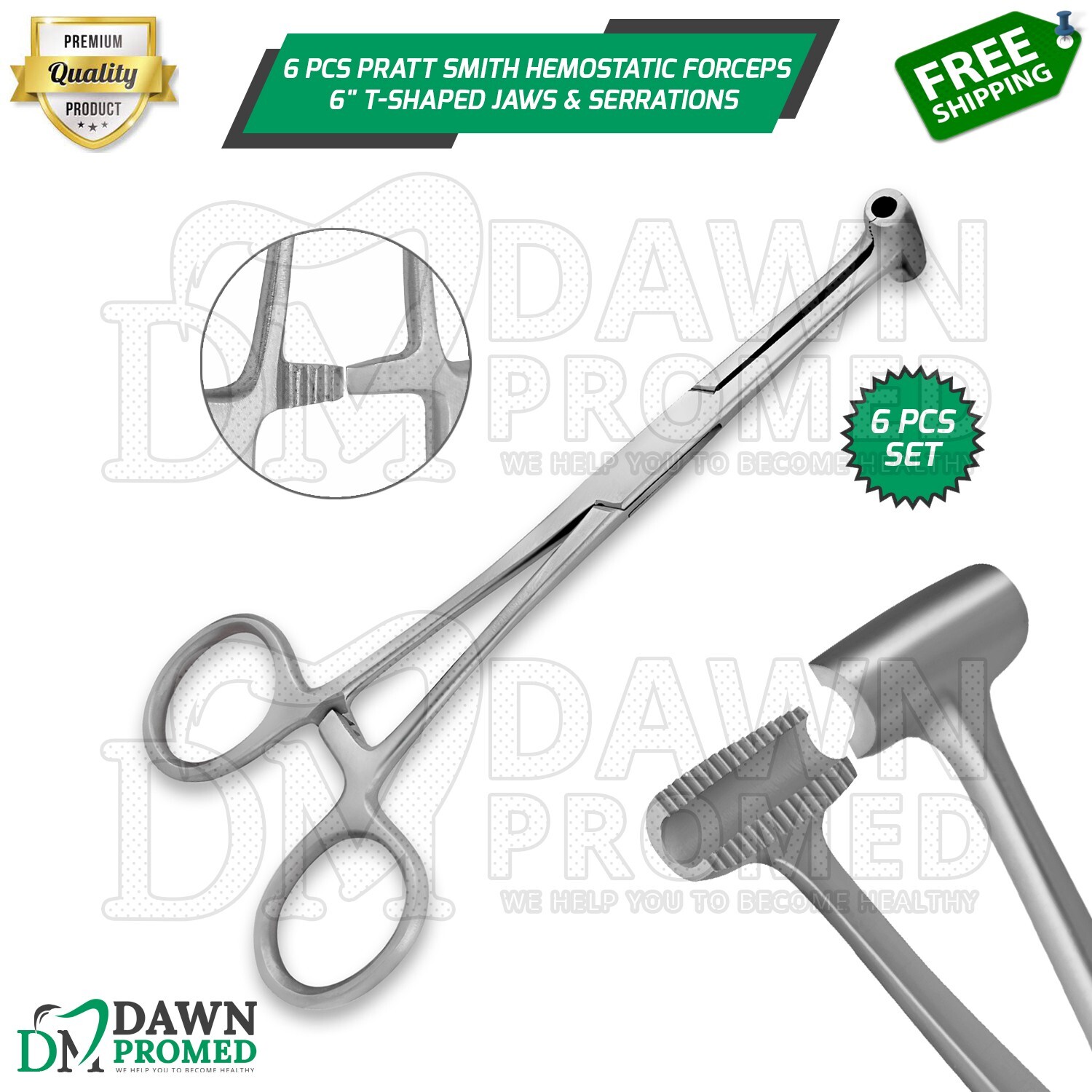 6 Pcs Pratt Smith Hemostatic Forceps 6" T-shaped Jaw & Tissue Grasping ...