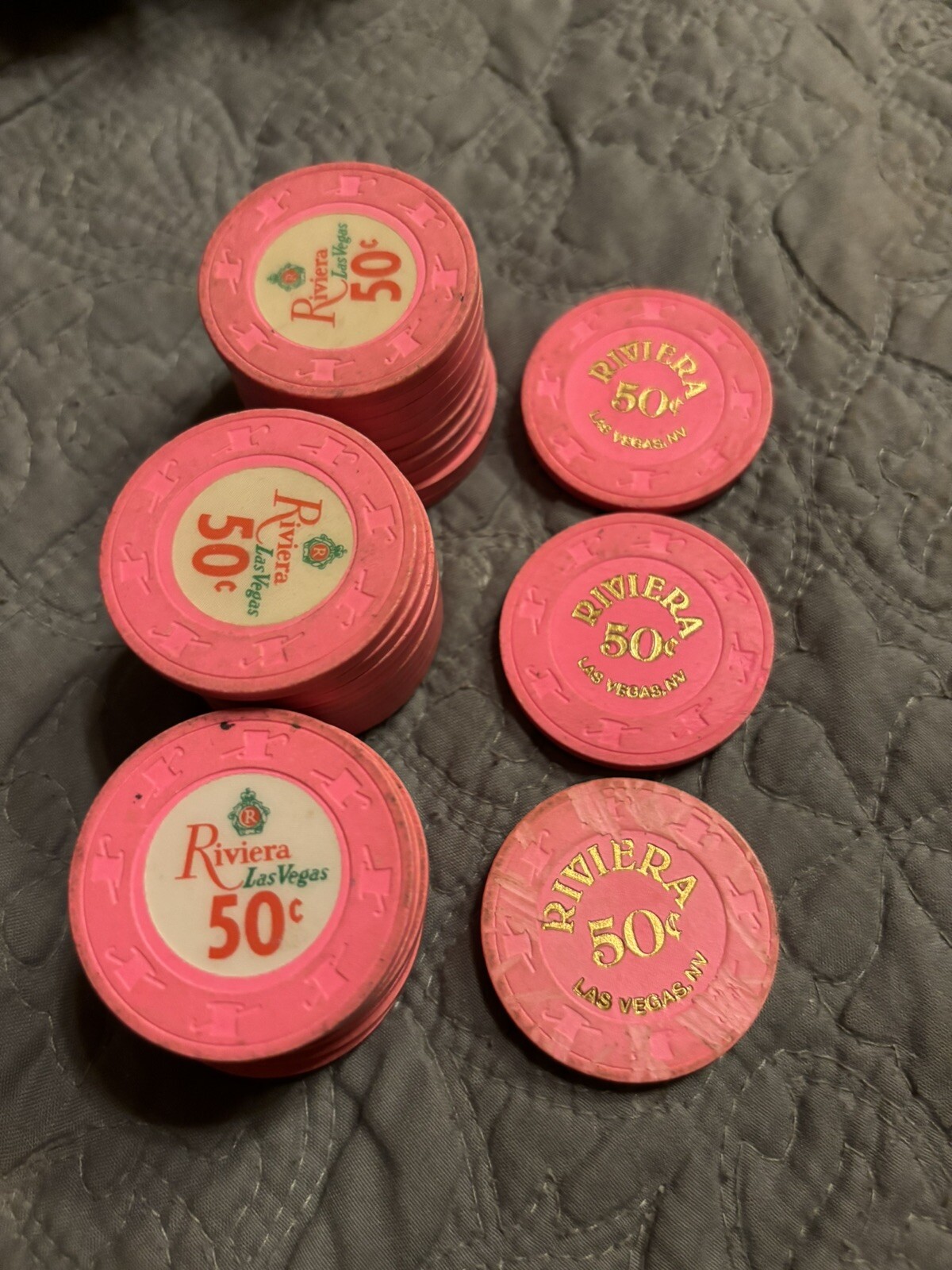 Vintage Las Vegas Riviera casino 50 Cent poker chips. Quantity-29 & 3 ...