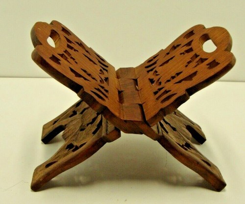 Vintage Hand Carved Wooden Folding Book Holder Bible Display Stand ...