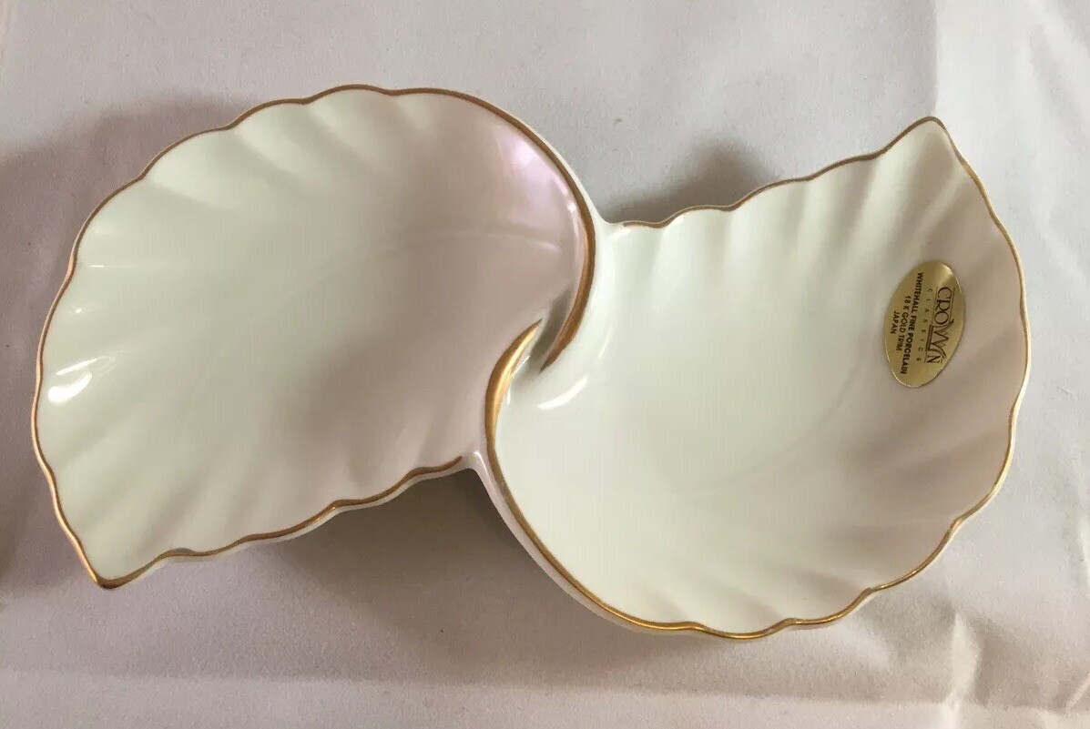 Vintage Crown Classics 18k Gold Trim Whitehall Porcelain Dual Leaf Dish ...