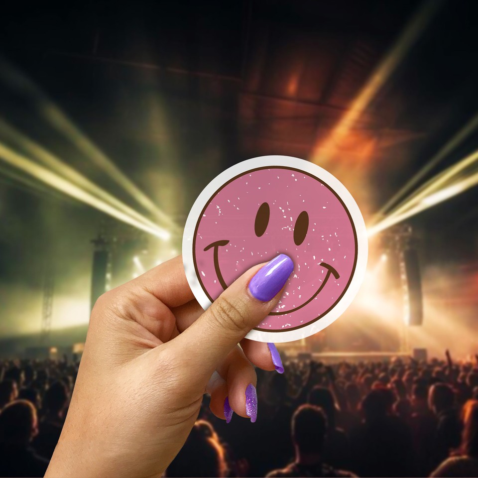 Retro Pink Smile Face Sticker Funny Groovy Hippie Stickers (5 inches ...