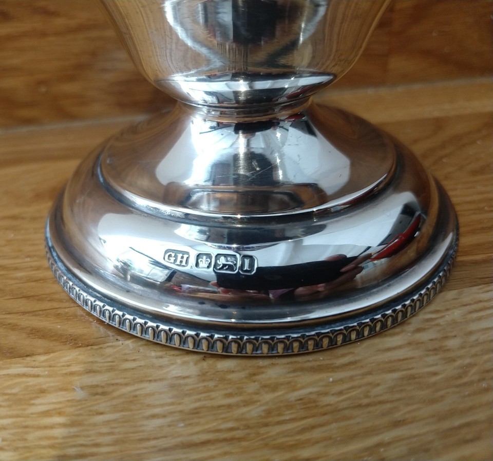 Elegant Antique Edwardian Sterling Silver and Blue Glass Trumpet Vase ...