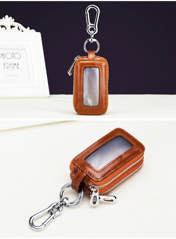 Car Key Holder Key Chain Bag Cowhide Genuine Leather Auto Key Fob Case ...