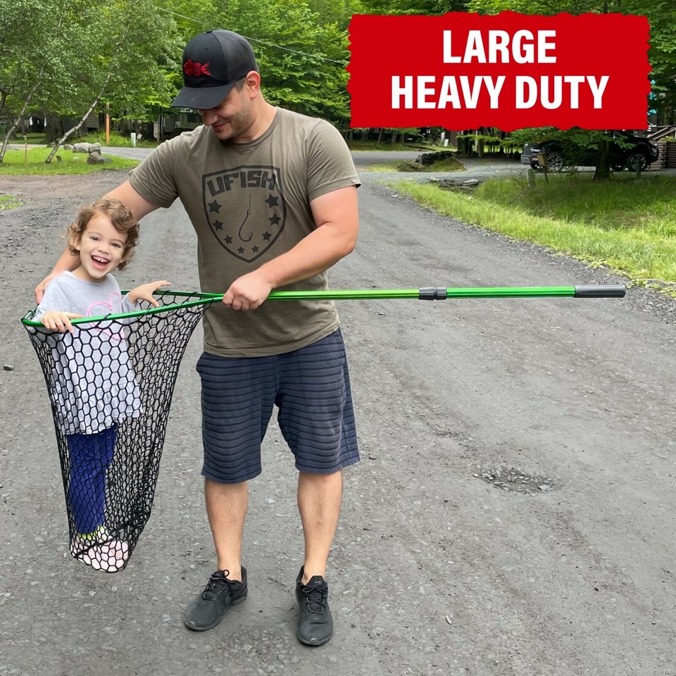 UFISH - Large Rubberized Fishing Landing Net, Boat landing Net ...