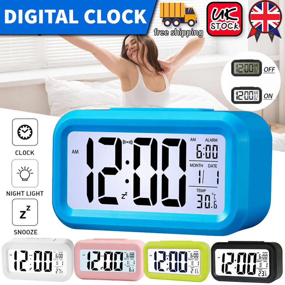 DIGITAL BEDSIDE LED SNOOZE ALARM CLOCK TIME TEMPERATURE DAY/NIGHT MODE ...