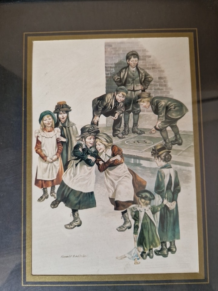 Vintage Wooden Framed print by Ronald Embleton “Kids play” 24cm X 31cm ...