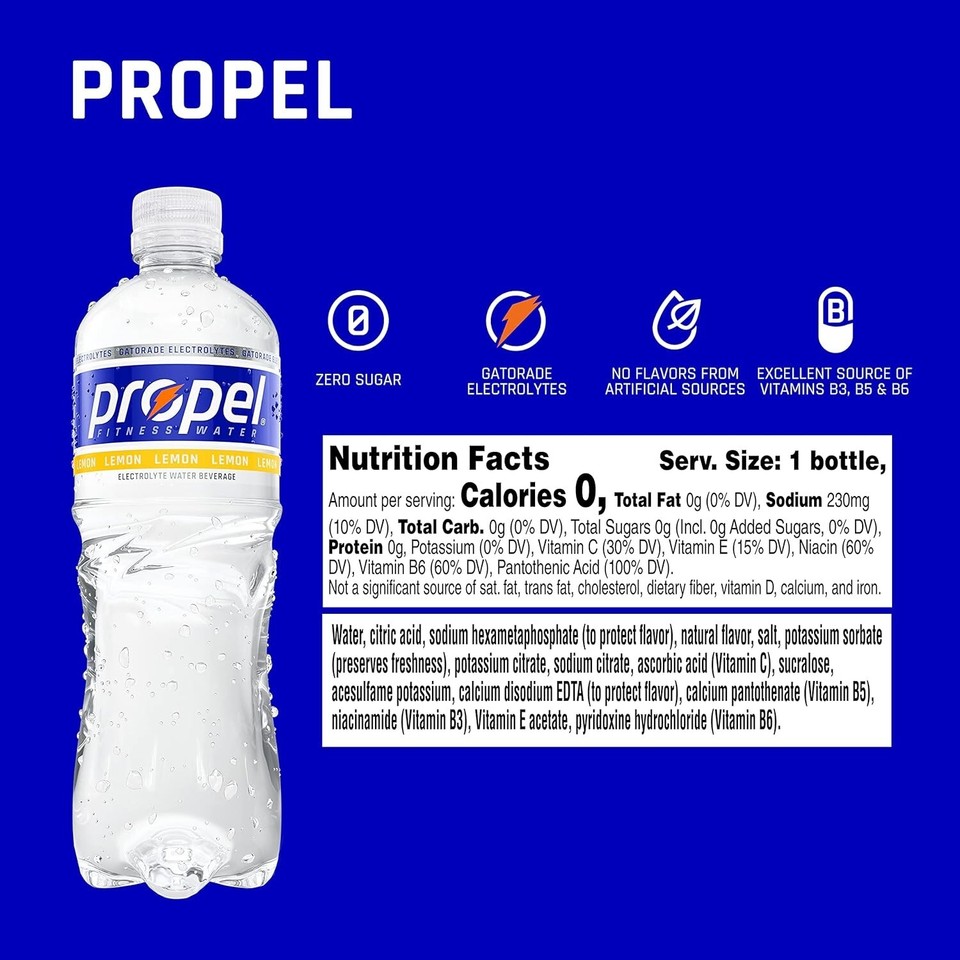 Propel, Lemon, Zero Calorie Sports Drinking Water with Electrolytes 16. ...