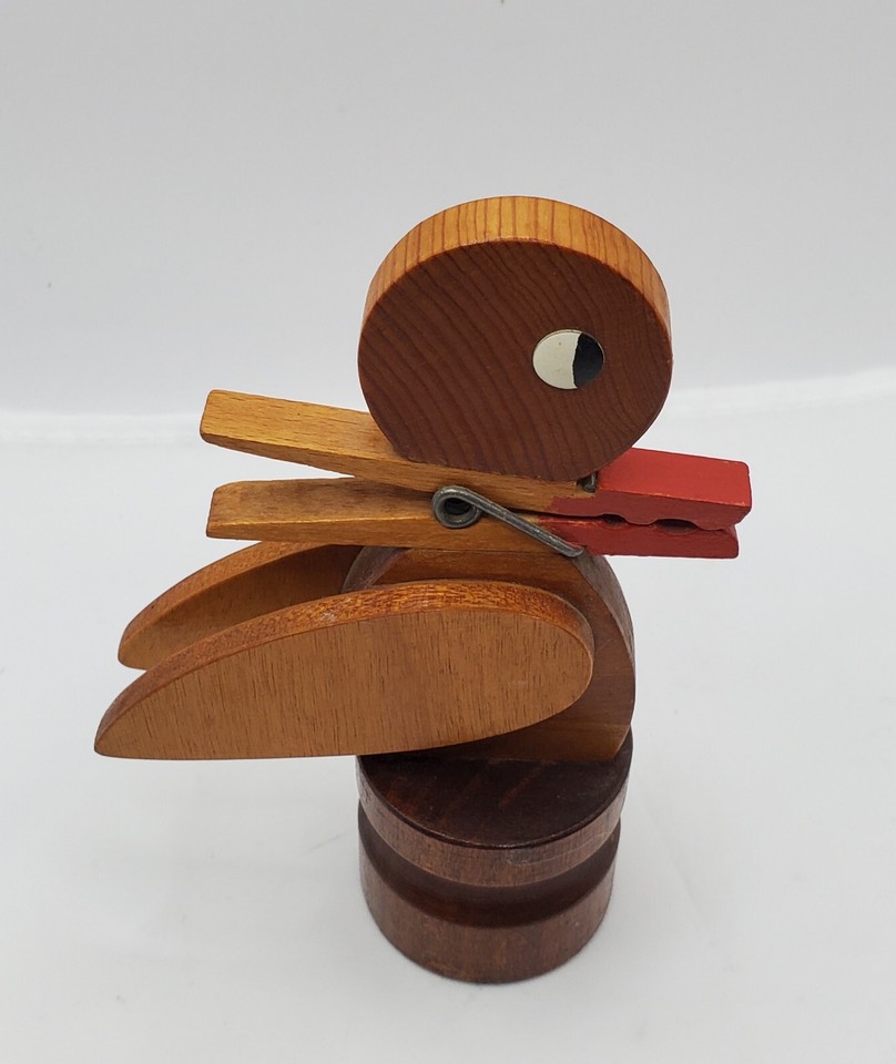 Vintage DUCK Receipt Cards Holder Folk Art Wood Hand made Woth Cloth ...