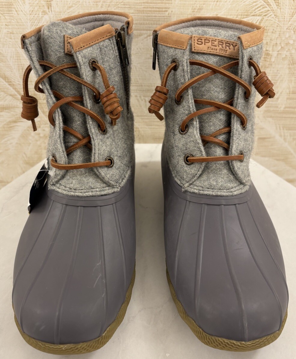 Sperry Women’s Waterproof Saltwater Embossed Boots Gray Fleece Lined ...