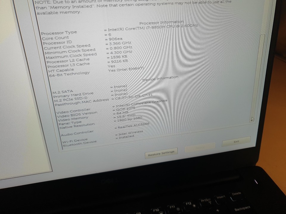 Dell PRECISION 5530 15.6" i7-8850H 4.3GHZ QUADRO P1000 4GB,BIOS BOOT ...