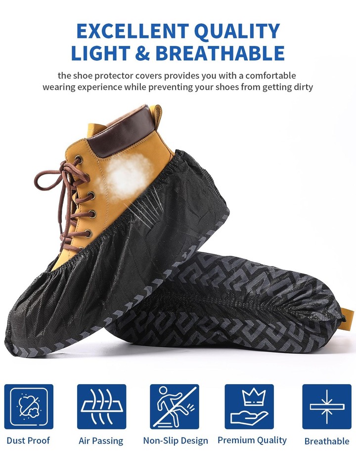 X-Large 50 Pack Shoe Covers Disposable Non-Slip Black Non-Woven Fabric ...