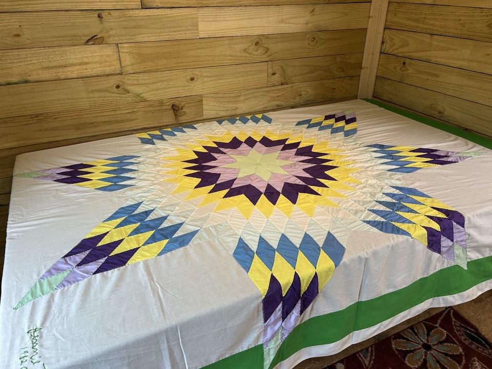 Handmade Lone Star Quilt Blanket Diamond Shape Bedspread Vintage | eBay