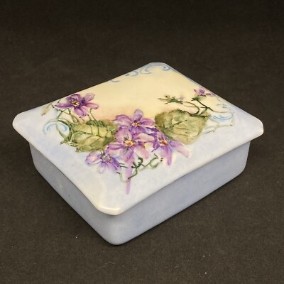 Vintage Hand Painted Violets Porcelain Trinket Box Unsigned Unmarked ...