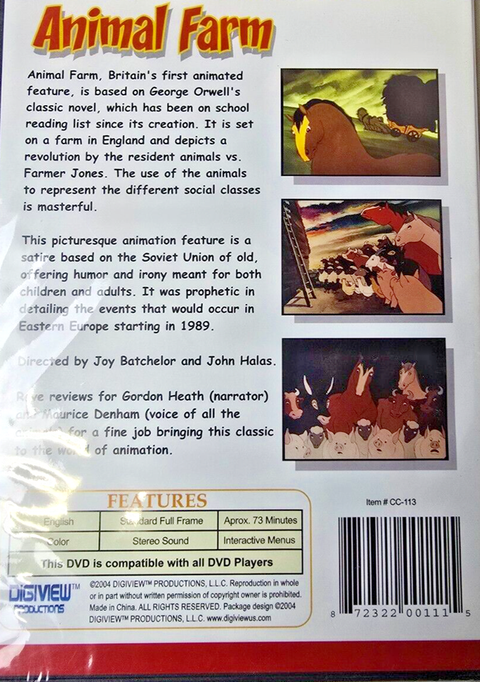 ANIMAL FARM DVD BASE ON GEORGE ORWELLS BRILLIANT BEST SELLER ANIMAL ...
