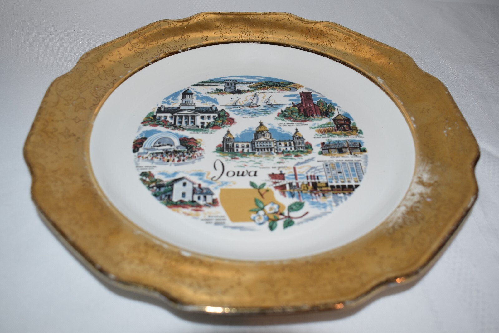 Vintage Iowa Collectors Plate 10 Inch State Landmarks Gold Trim Sabin ...