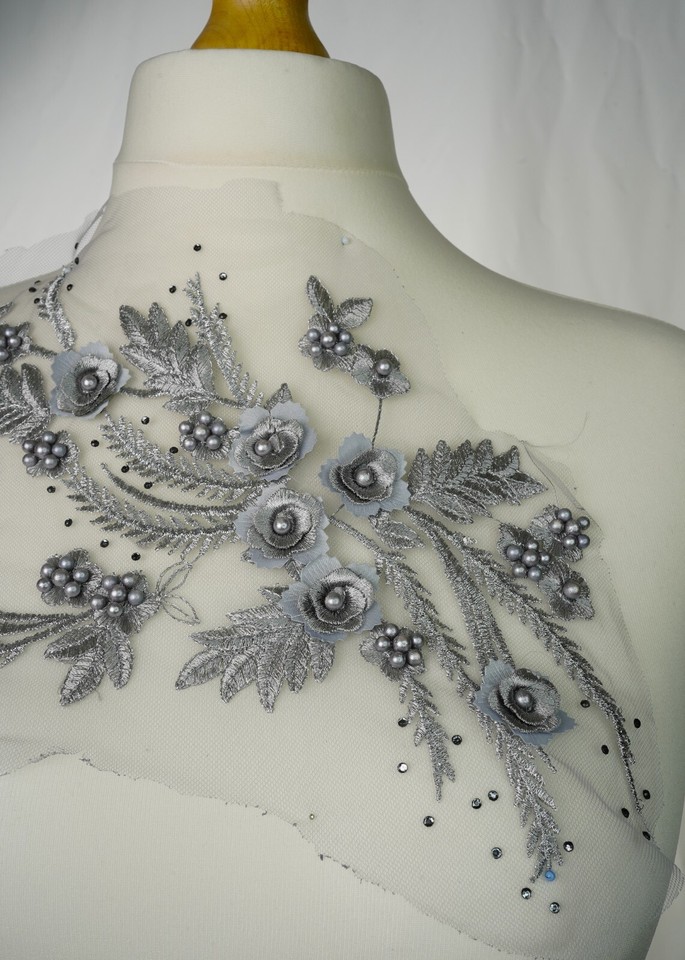 FCL 3D Flower Embroidery Bridal Applique Lace Pearl Beaded Wedding ...