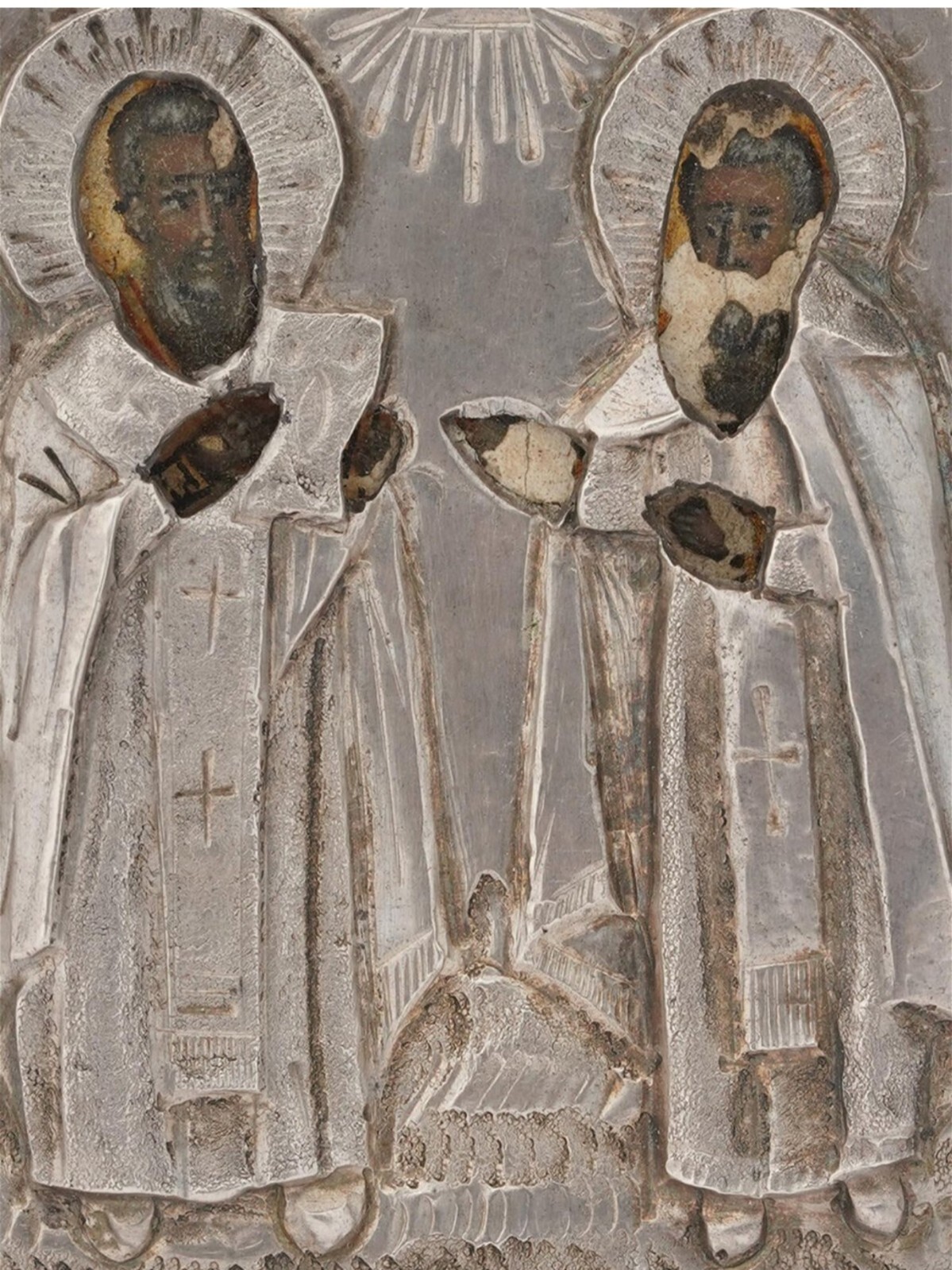 ANTIQUE 19c 84 SILVER RUSSIAN HAND PAINTED ICON OF ZOSIMA & SAVATIY | eBay