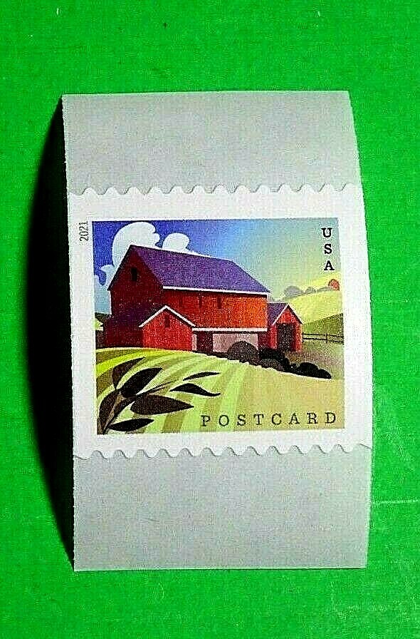 US 5552 BARN "SPRING BARN" POSTCARD RATE 51c STAMP COIL SINGLE W/EXCESS ...