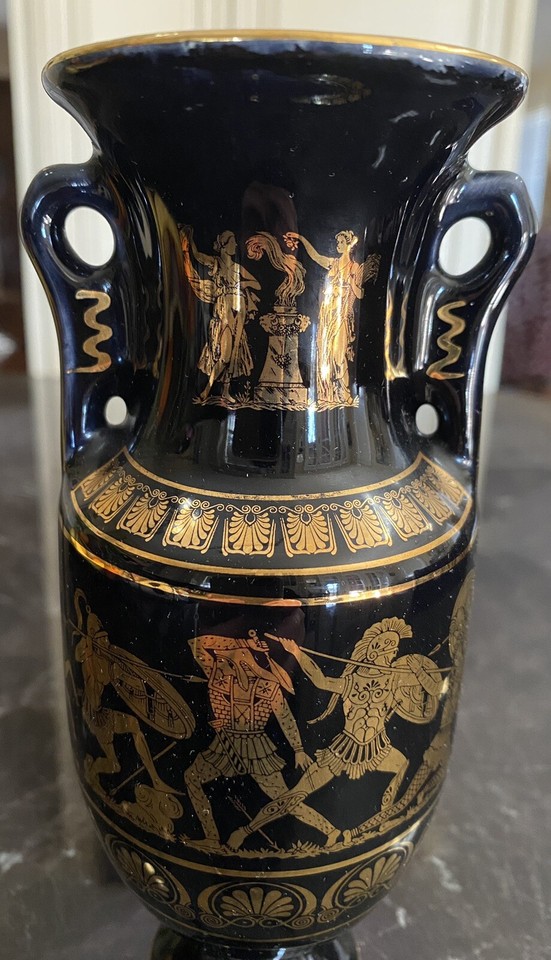 STUNNING SMALL GREECE DECO VASE 24K GOLD HAND PAINTED MINT CONDITION | eBay