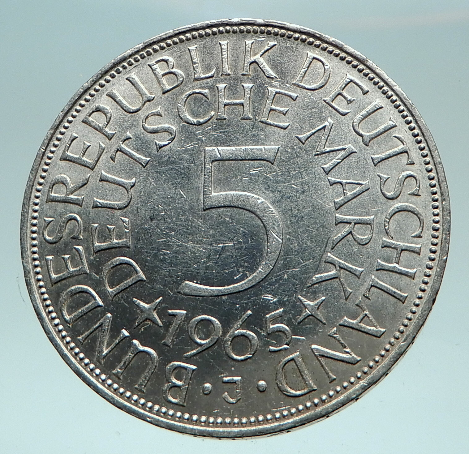 1965 J GERMANY Large 5 Mark Silver Vintage Genuine Eagle German Coin ...