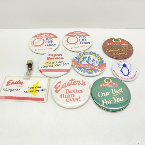 Vintage Grocery Store Pins Buttons Lot of 8 Our Family Easter's No Fat ...
