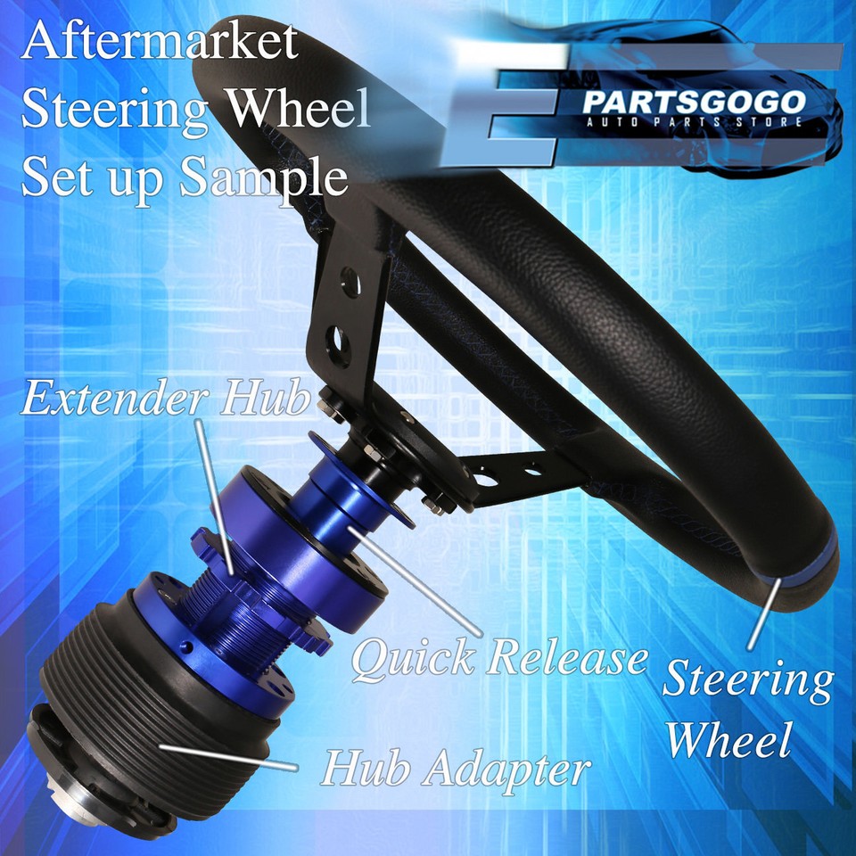 89-05 Eclipse Battle Style Pvc Wrap Steering Wheel + Hub Blue Extender ...