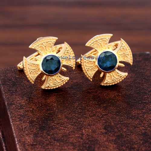 Naturel Topaze Bleu Londres Gemmes 925 Argent Plaqué Or Homme Boutons #C599 | eBay