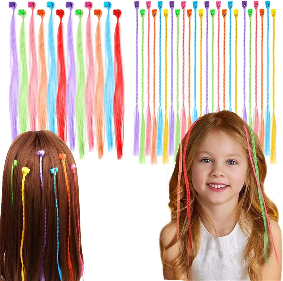 36Pcs Colored Braids Hair Extensions with Clip, Rainbow Braided Kids ...