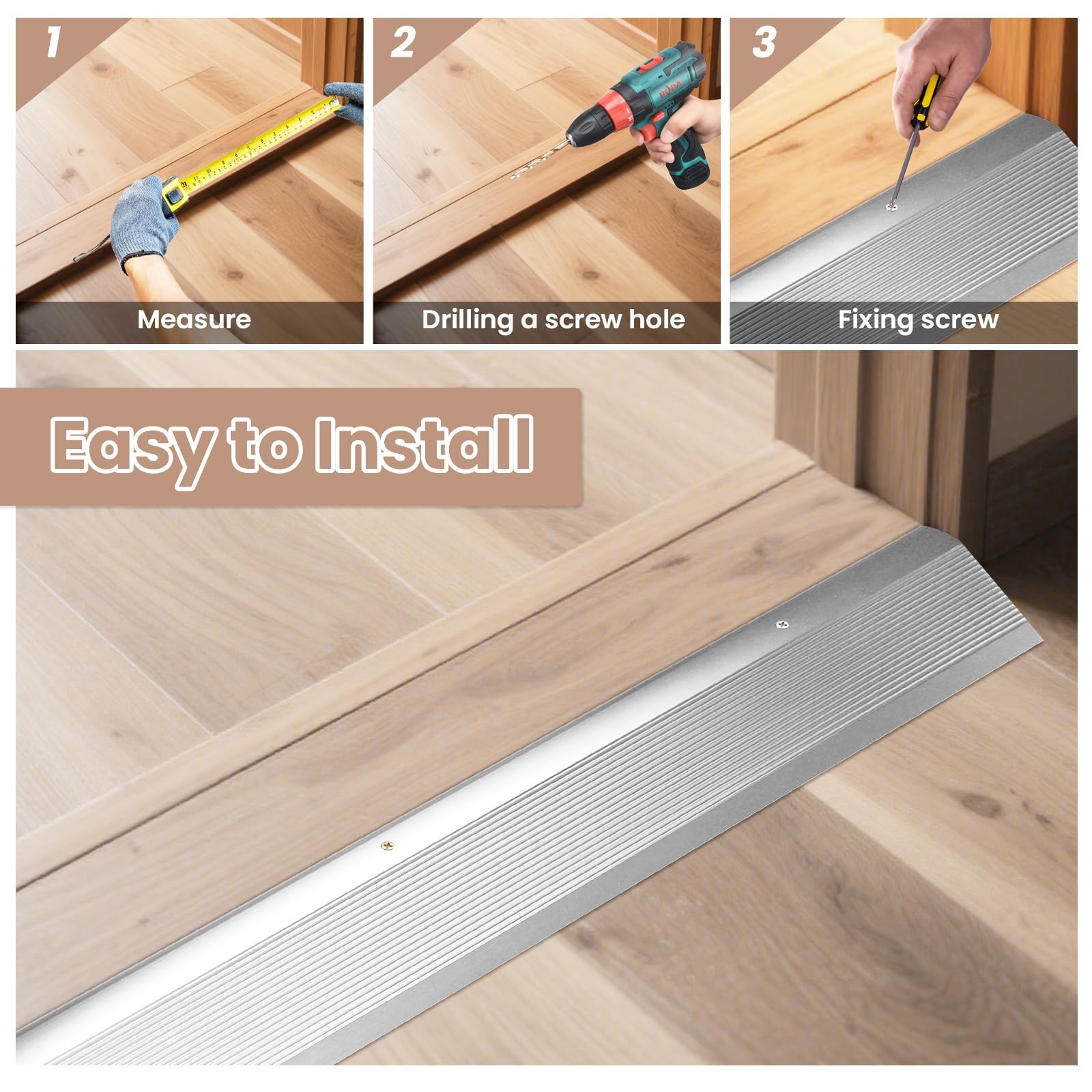 Aluminum Metal Door Threshold for Doorways, Ramps for Doorways up to 1. ...