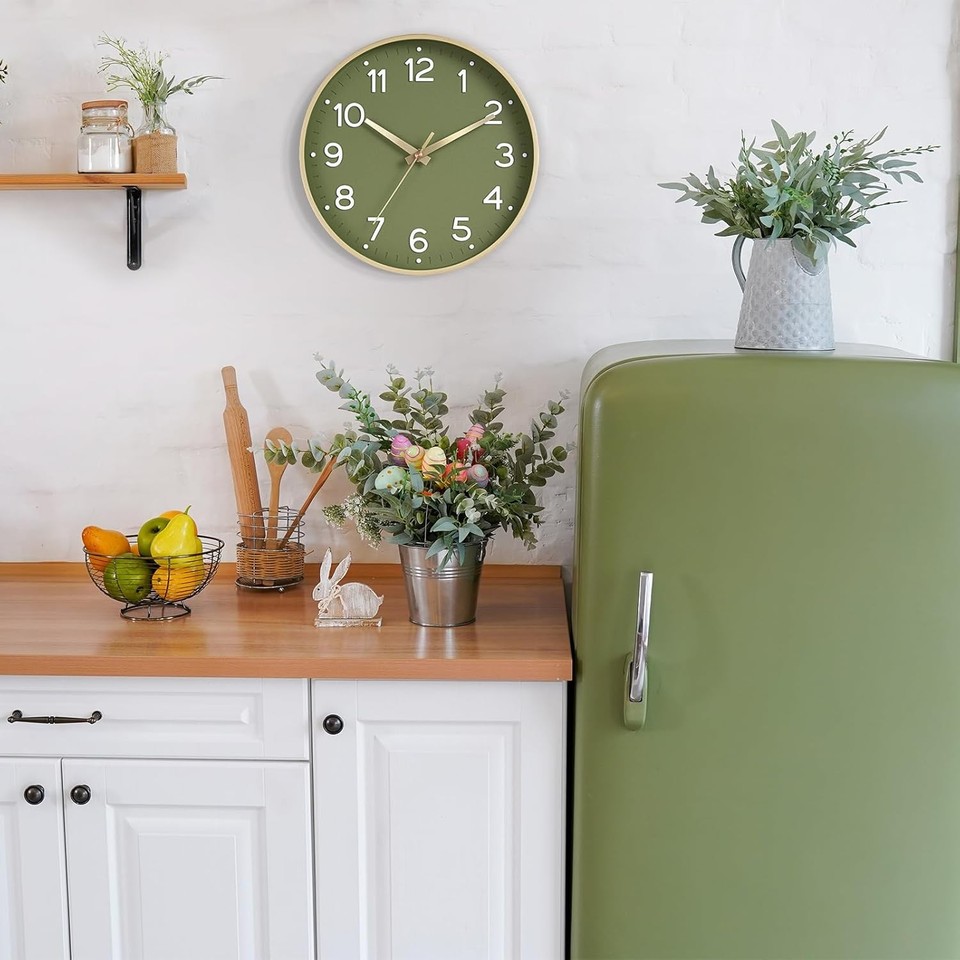 Wall Clock Green, Silent Clocks Battery Operated 8 8 Inch, A_olive Gold | eBay