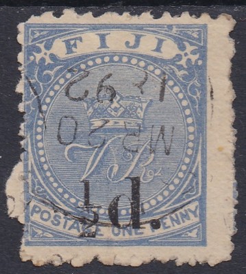 FIJI 1892 VR MONOGRAM SURCHARGED 1/2D ON 1D USED | eBay