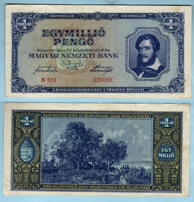 Hungary 1 million Pengo Banknote Currency 1945 Post WWII Note Nature | eBay