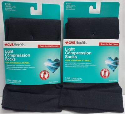 2PK CVS Light Compression Unisex Socks Over-the-Calf Length Black Size ...
