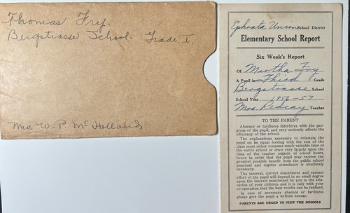 1956-57 EPHRATA UNION Bergstrasse PA Pennsylvania Report Card MARTHA ...