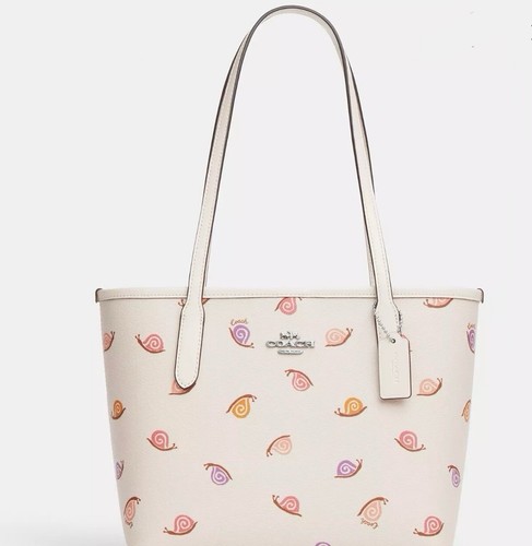 AUTHENTIC NWT COACH SNAIL PRINT SMALL CITY TOTE SHOULDER BAG CHALK | eBay