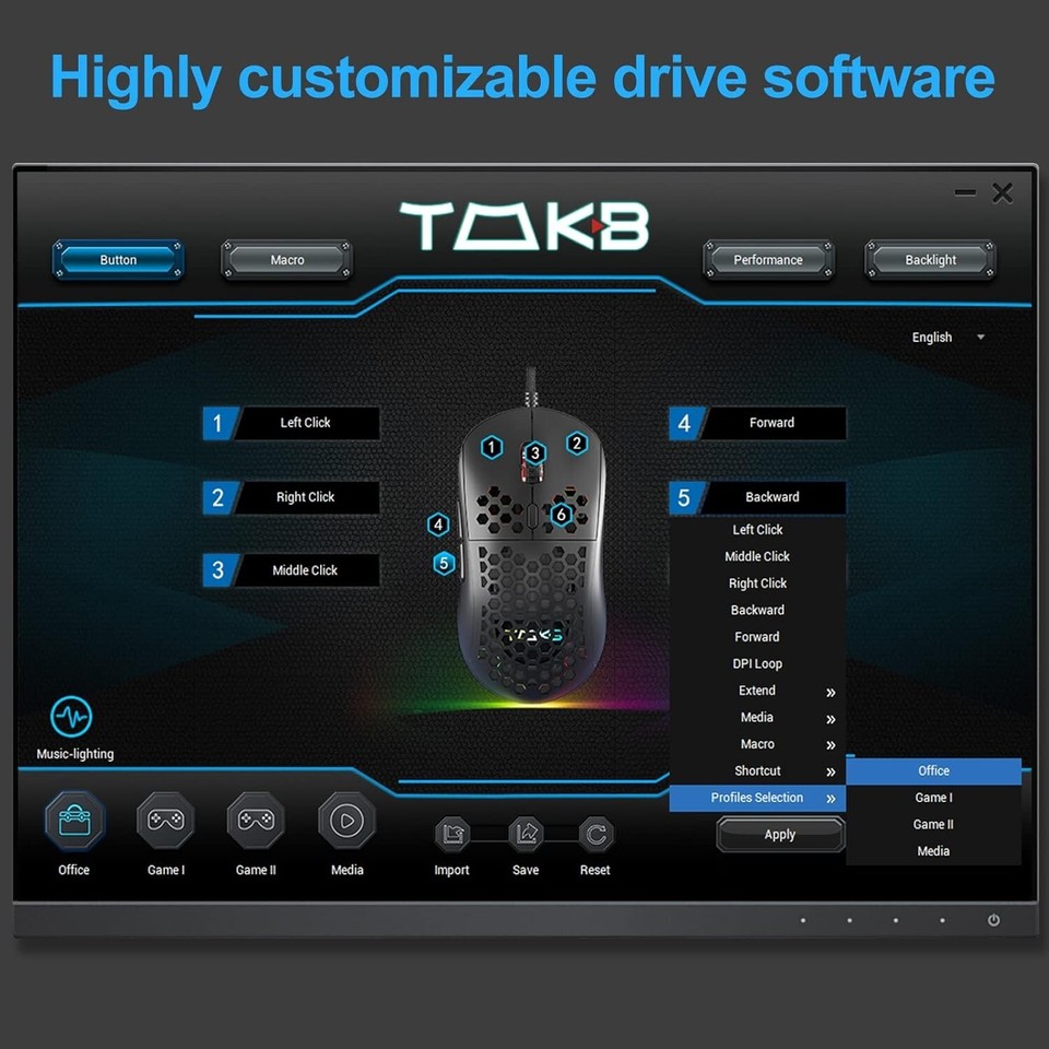 TMKB Falcon M1SE Black Ultralight Honeycomb Wired Gaming Computer Mouse ...