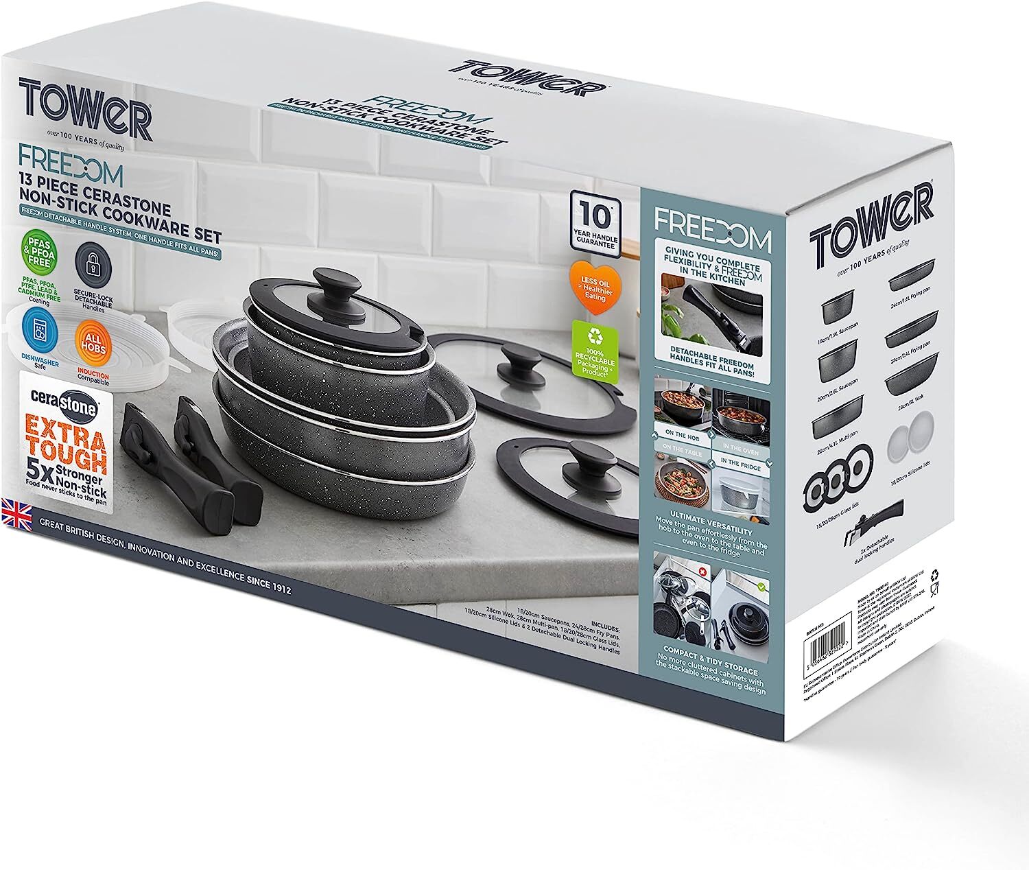 13pc Pan Set by Tower Freedom Detachable Handles Cookware Set Stackable ...