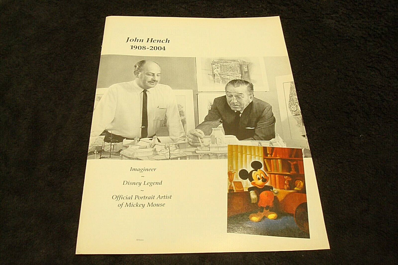 JOHN HENCH 1908-2004 tribute ad "Official Artist of Mickey Mouse" w ...