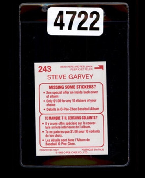 1983 STEVE GARVEY OPC #243 STICKERS O PEE CHEE DODGERS *4722 | eBay