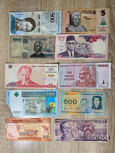 Gorgeous Lot of 10 Assorted World Paper Money Circulated Foreign ...