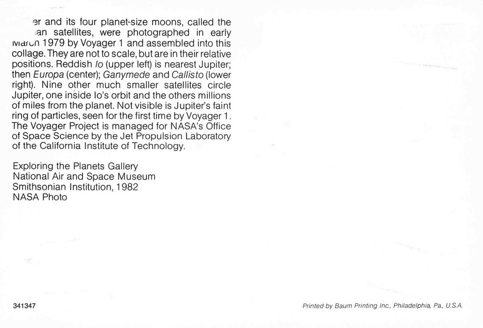 Nasa Photo Jupiter 4 Moons Postcard Vintage Smithsonian 1982 Vintage | eBay