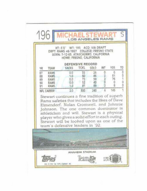 Michael Stewart Los Angeles Rams S #196 Topps 1992 Football Card | eBay
