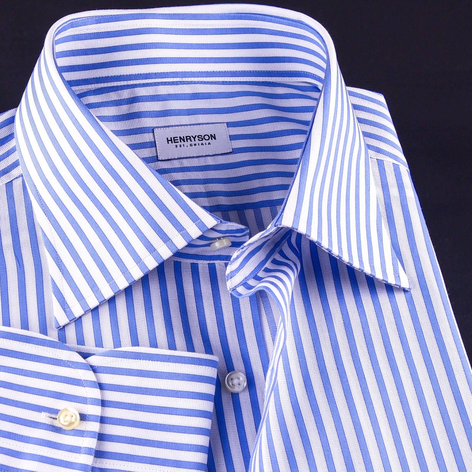 Greek Blue Stripe Business Shirt With Naples Style Collar Signle ...