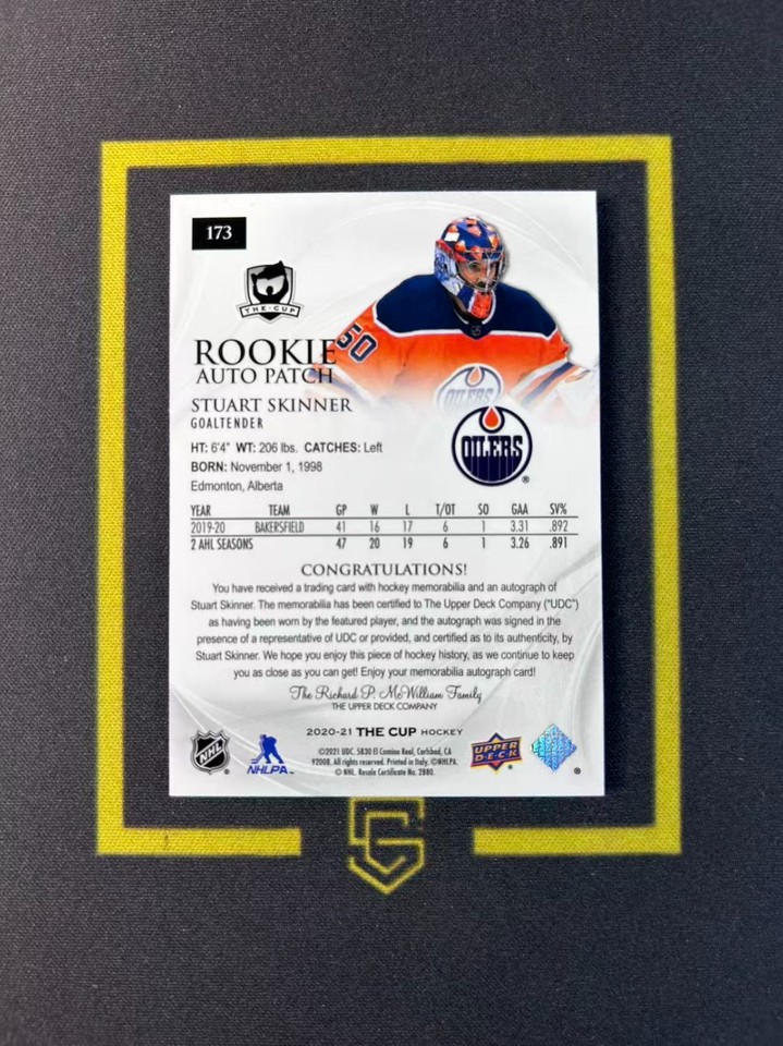 2020-21 The Cup Rookie Auto Patch 165/249 Stuart Skinner FCYTY | eBay