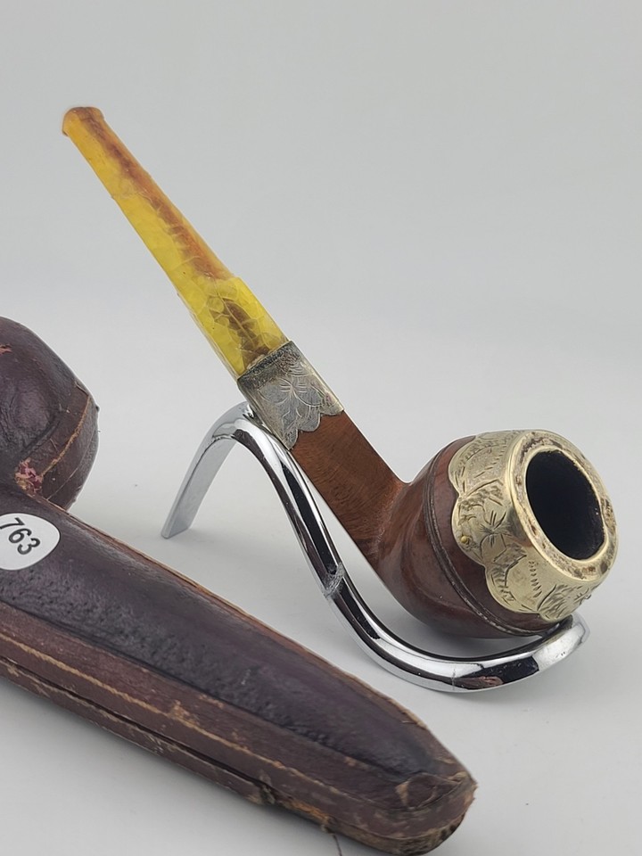 Antique 1940's Magyar Occa Pipe Silver Band Meerschaum Lined w/ Case ...