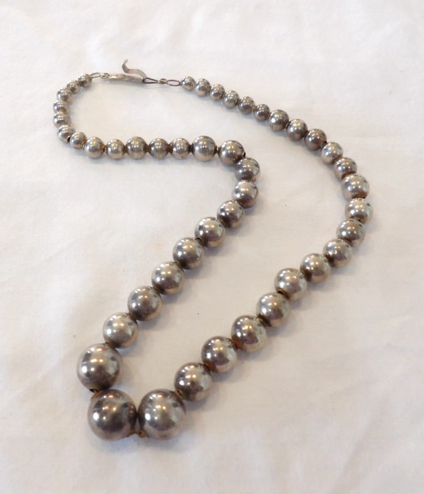 Vintage Iguala Mexico Sterling Silver Graduated Bead Necklace 18" - 29 ...