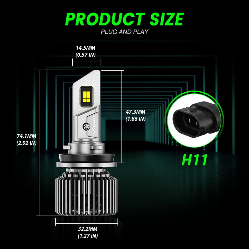 NOVSIGHT H11 H9 LED Headlight Bulbs Kit Super Bright 6500K High Low ...